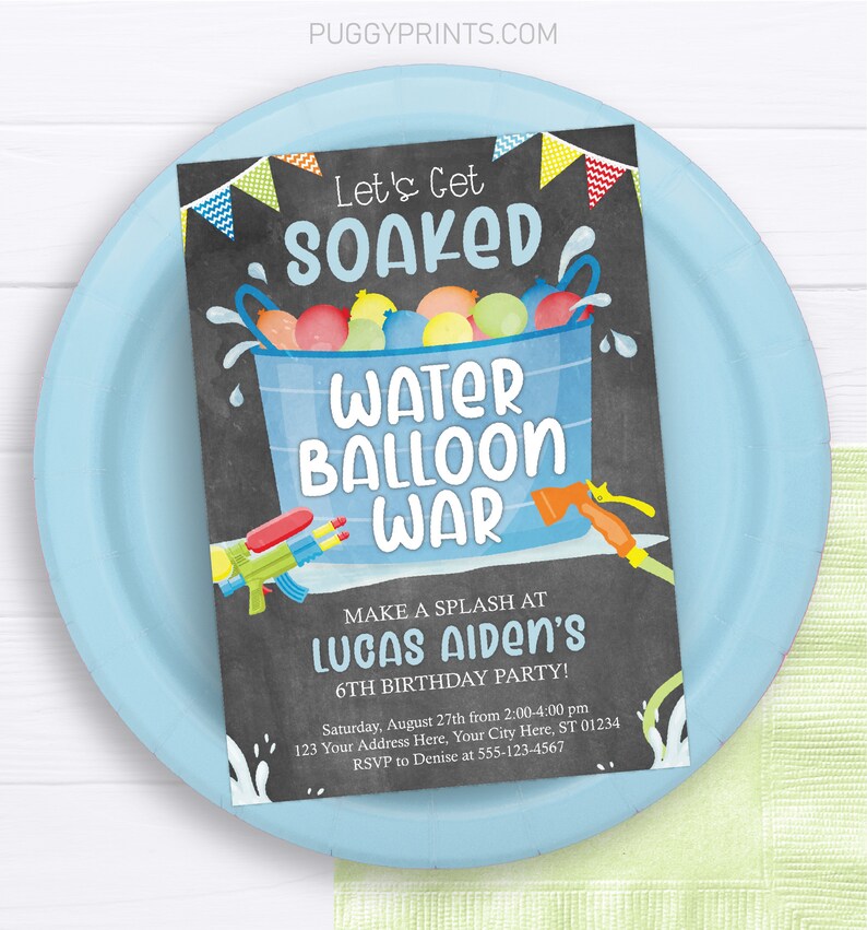 Water Balloon Invitation Editable Water Balloon War Birthday | Etsy