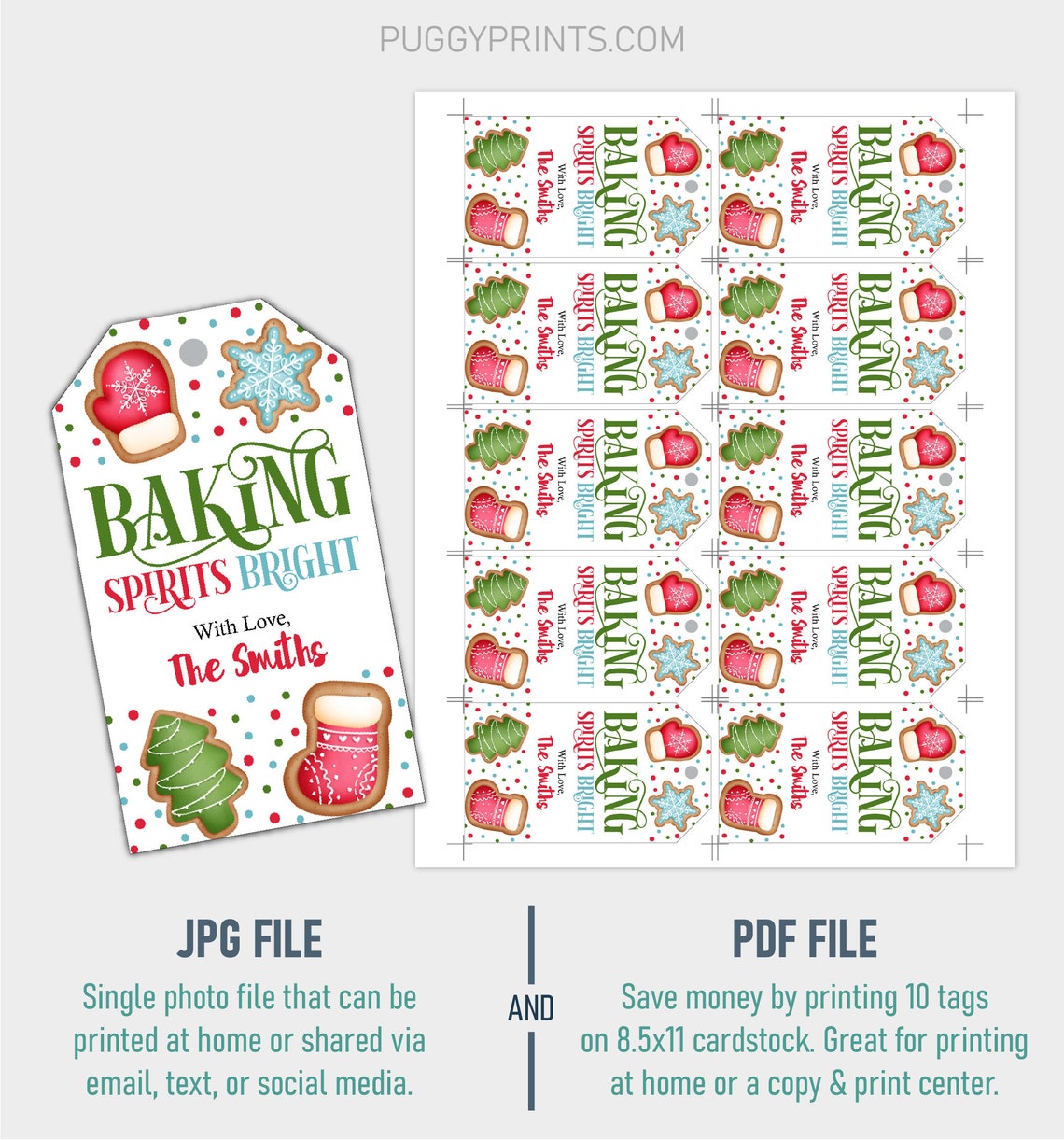 Baking Spirits Bright Favor Tags Editable Christmas Gift Tag - Etsy