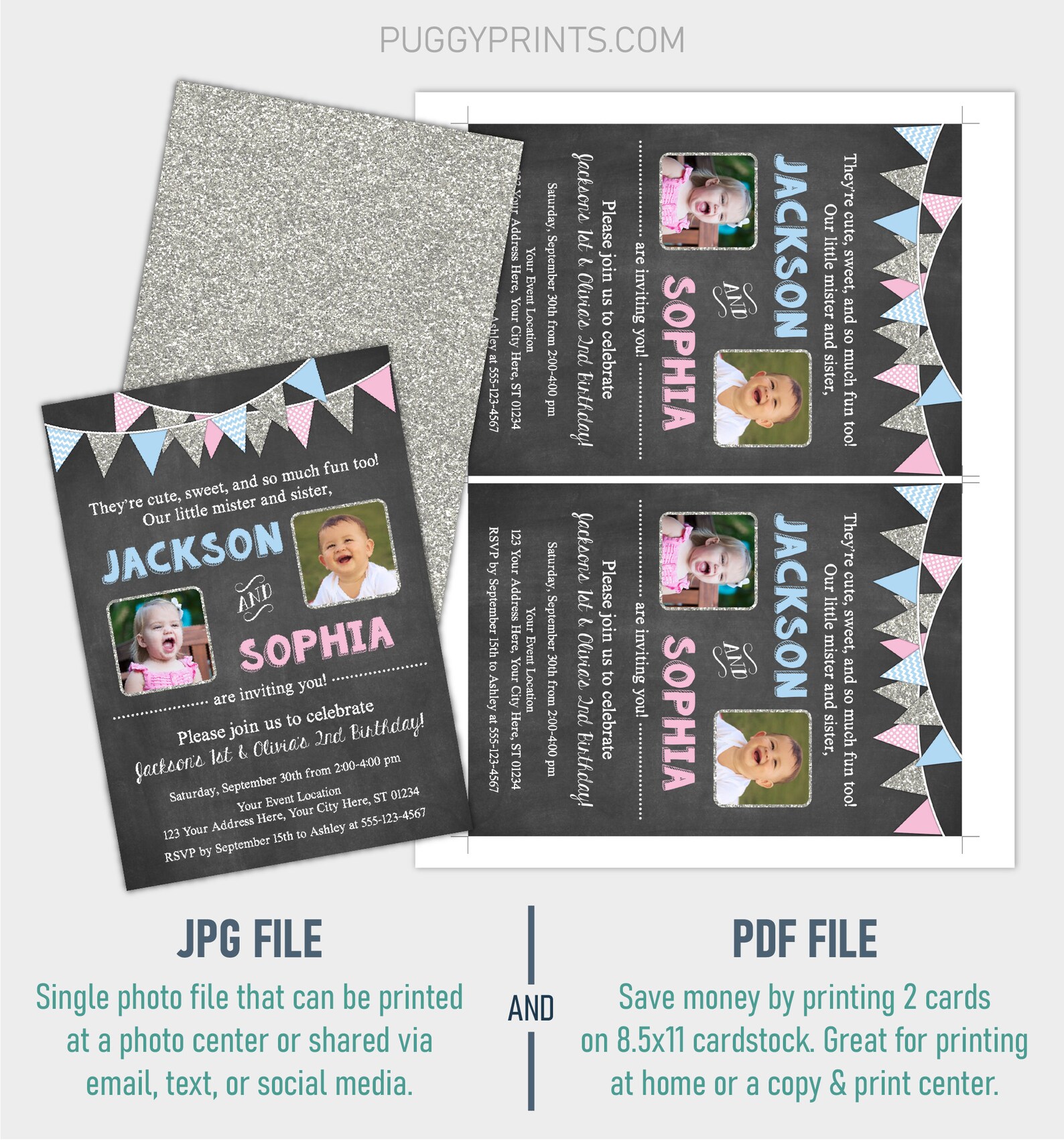 Siblings Birthday Invitation Editable Joint Birthday Party | Etsy