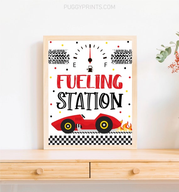 Race Car Fueling Station Sign, Printable Racing Birthday Party Sign ...