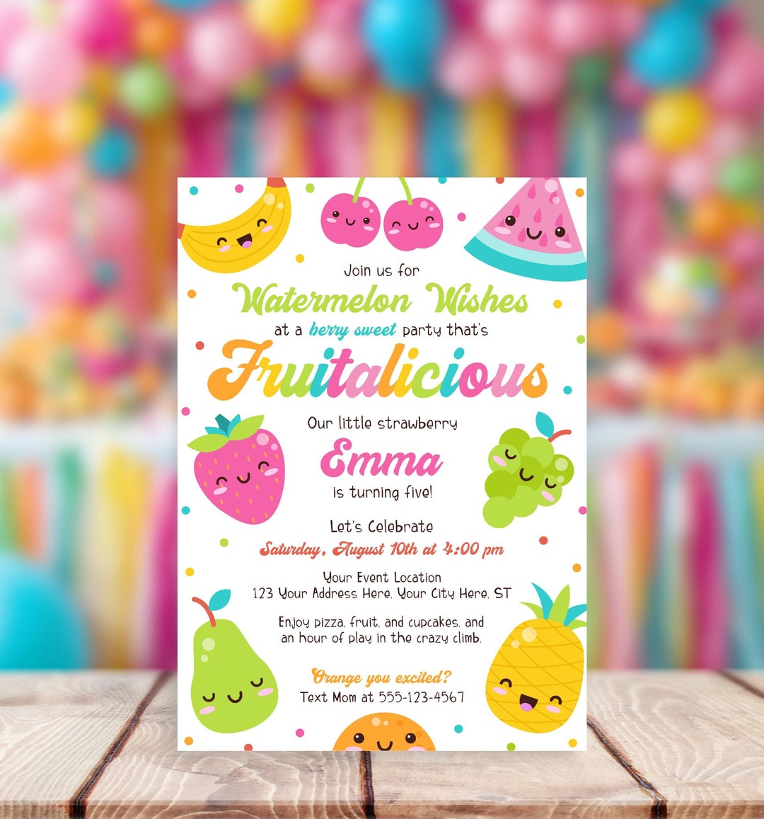 Fruit Birthday Invitation, Editable Fruit Invitation Template ...