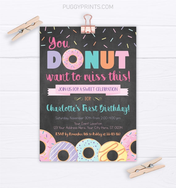 Donut Birthday Invitation, Editable Donut Invitation Template ...