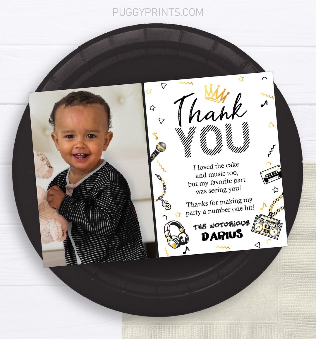 Notorious One Birthday Thank You Card, Editable the Big One Thank You ...