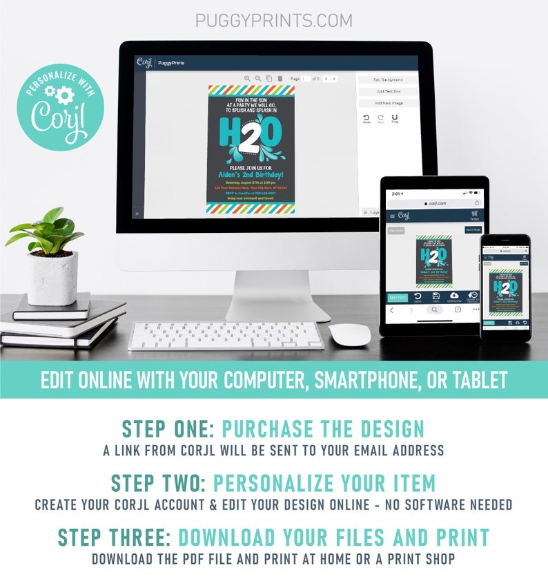 H2O Birthday Invitation Editable H20 Water Party Invitation - Etsy