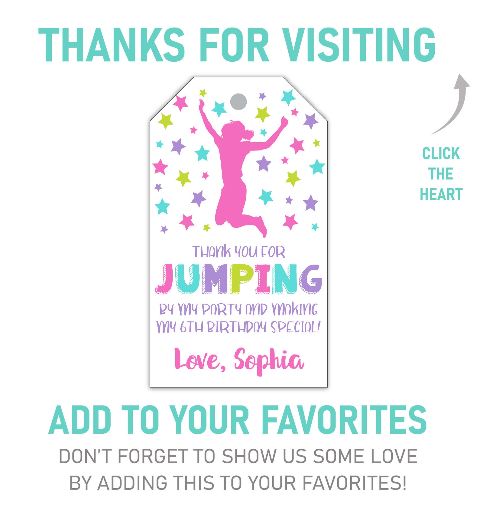 Jump Favor Tags Jump Birthday Party Favors Girl Jump Party - Etsy