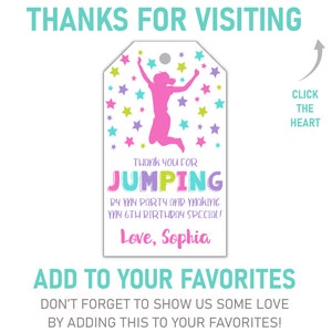 Jump Favor Tags, Jump Birthday Party Favors, Girl Jump Party, Jumping ...