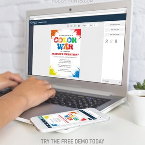 Color War Birthday Invitation Editable Template Online - Etsy