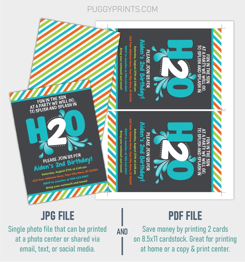 H2O Birthday Invitation Editable H20 Water Party Invitation - Etsy