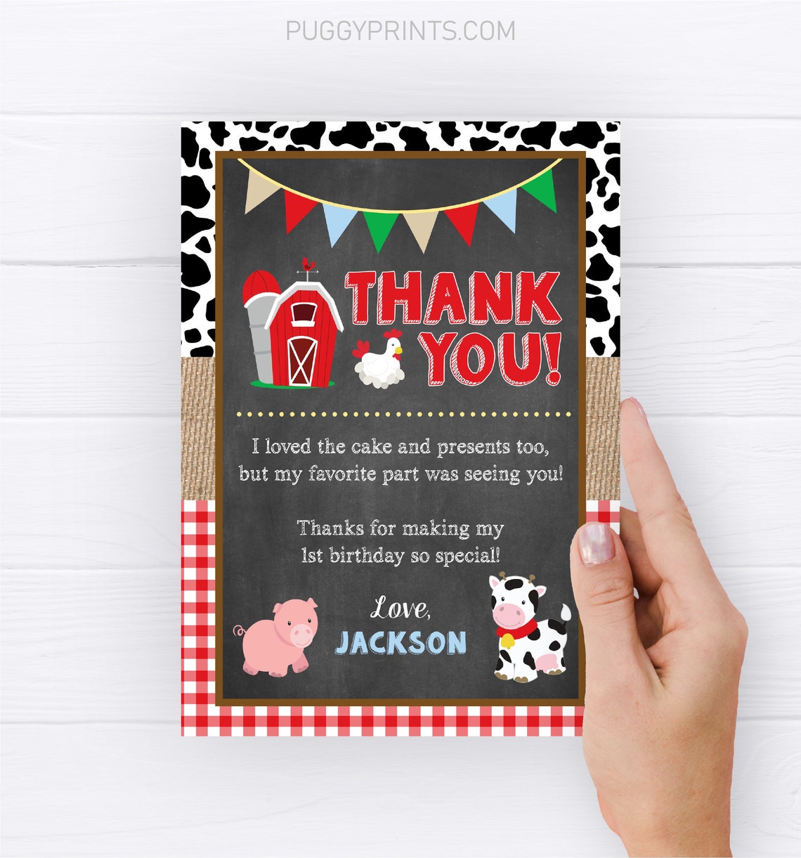 Farm Thank You Card Editable Farm Birthday Thank You Card - Etsy