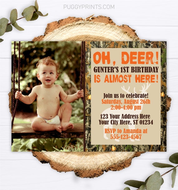 Deer Hunting Birthday Invitation with Photo, Editable Deer Hunting ...