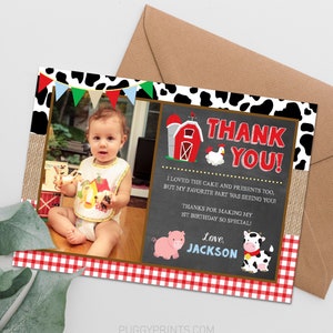 Farm Birthday Thank You Card With Photo Editable Template Online ...