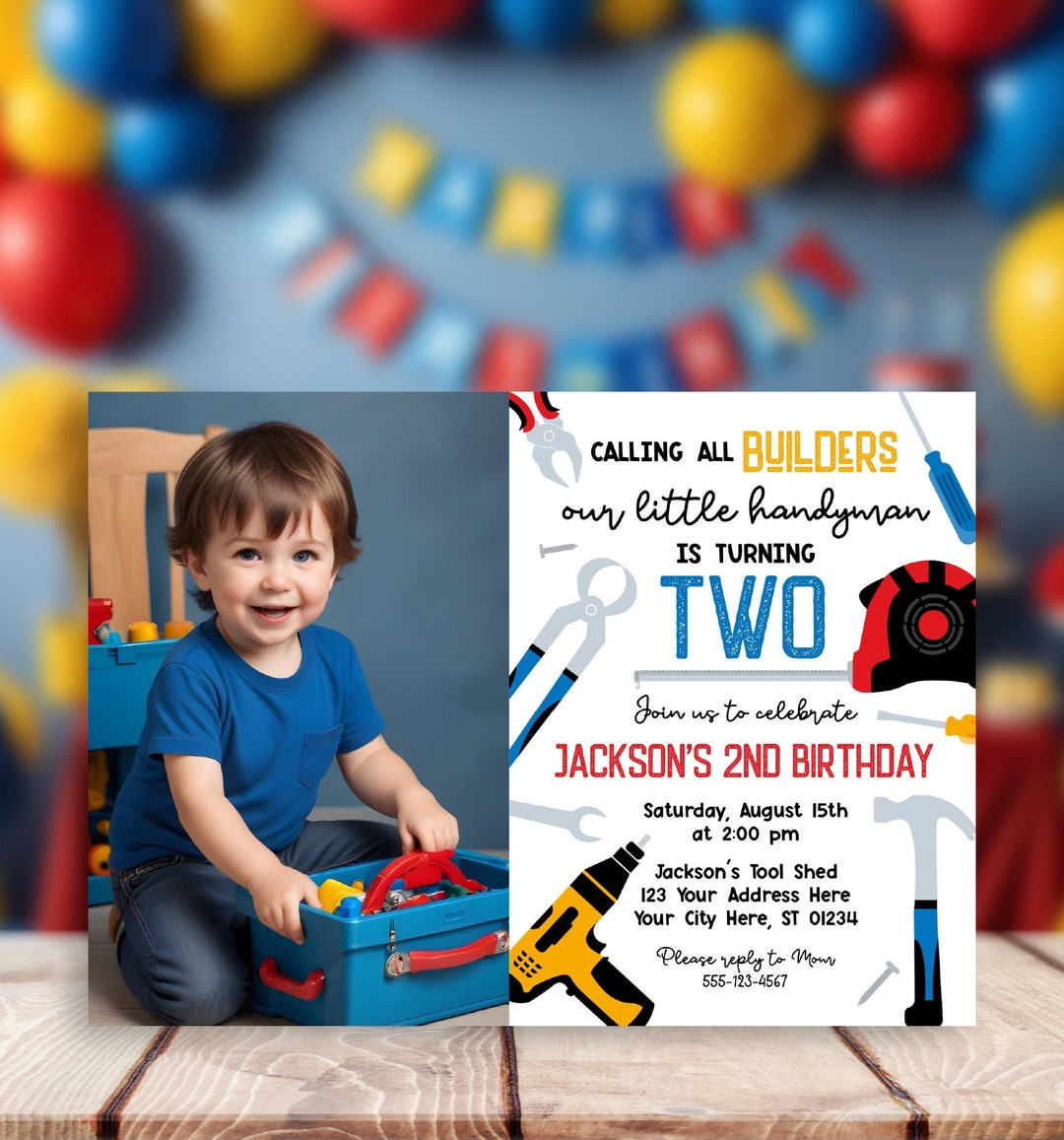 Builder Birthday Invitation, Editable Handyman Invitation Template ...