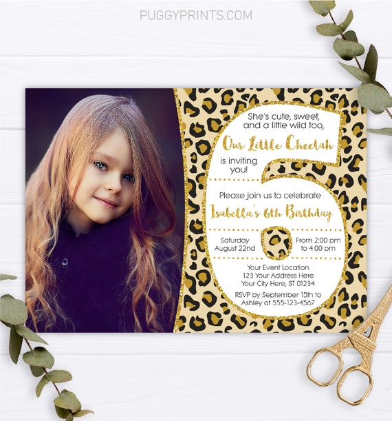 Cheetah 6th Birthday Invitation, Editable Cheetah Invitation Template, Printable Safari Birthday ...