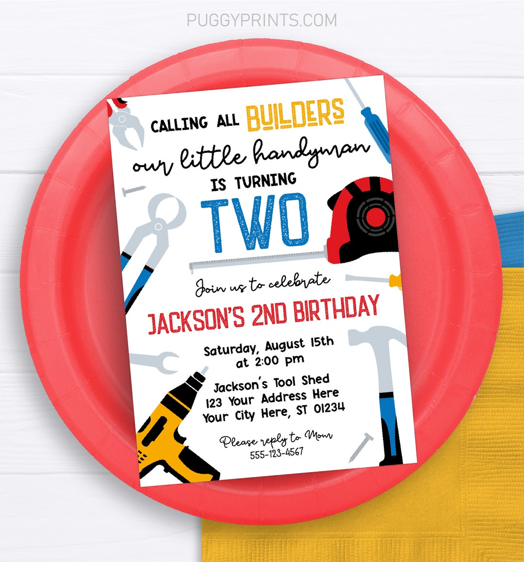 Handyman Birthday Invitation: Builder Party, Tools Theme (editable ...