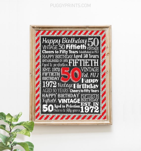 Red and Silver 50th Birthday Party Sign Fiftieth Aged to - Etsy