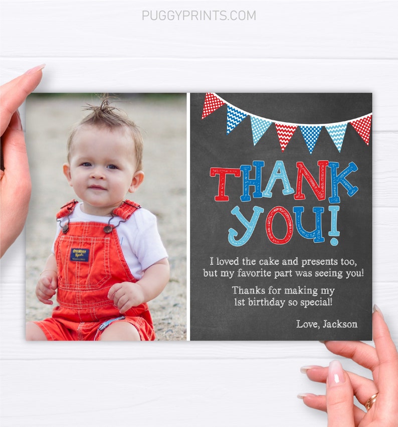 First Birthday Thank You Card With Photo Editable Thank You - Etsy