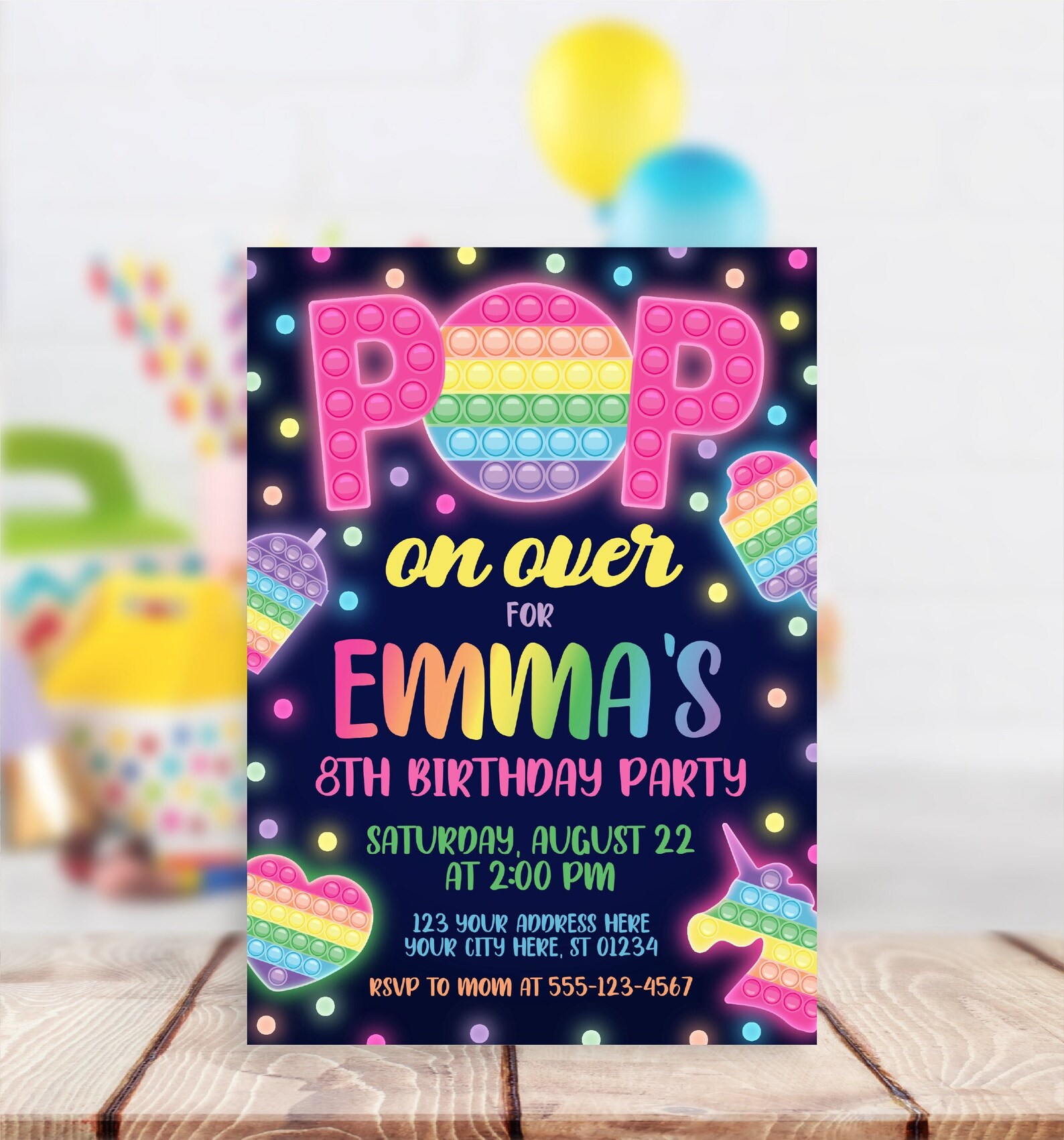 Pop It Birthday Invitation, Editable Pop It Invitation Template ...