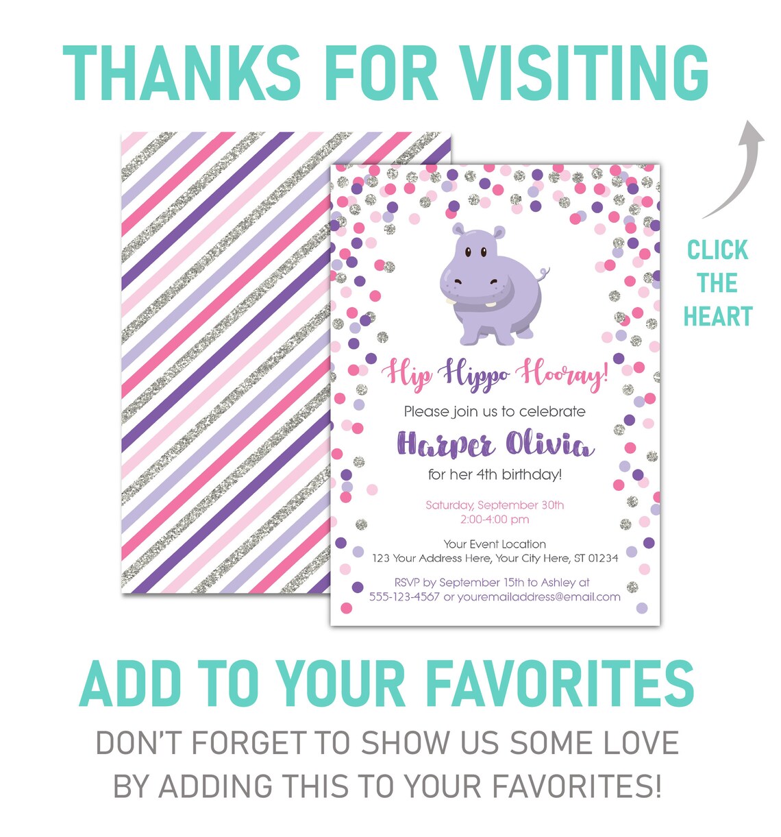 Hippo Birthday Invitation Hippopotamus Invitation Purple | Etsy