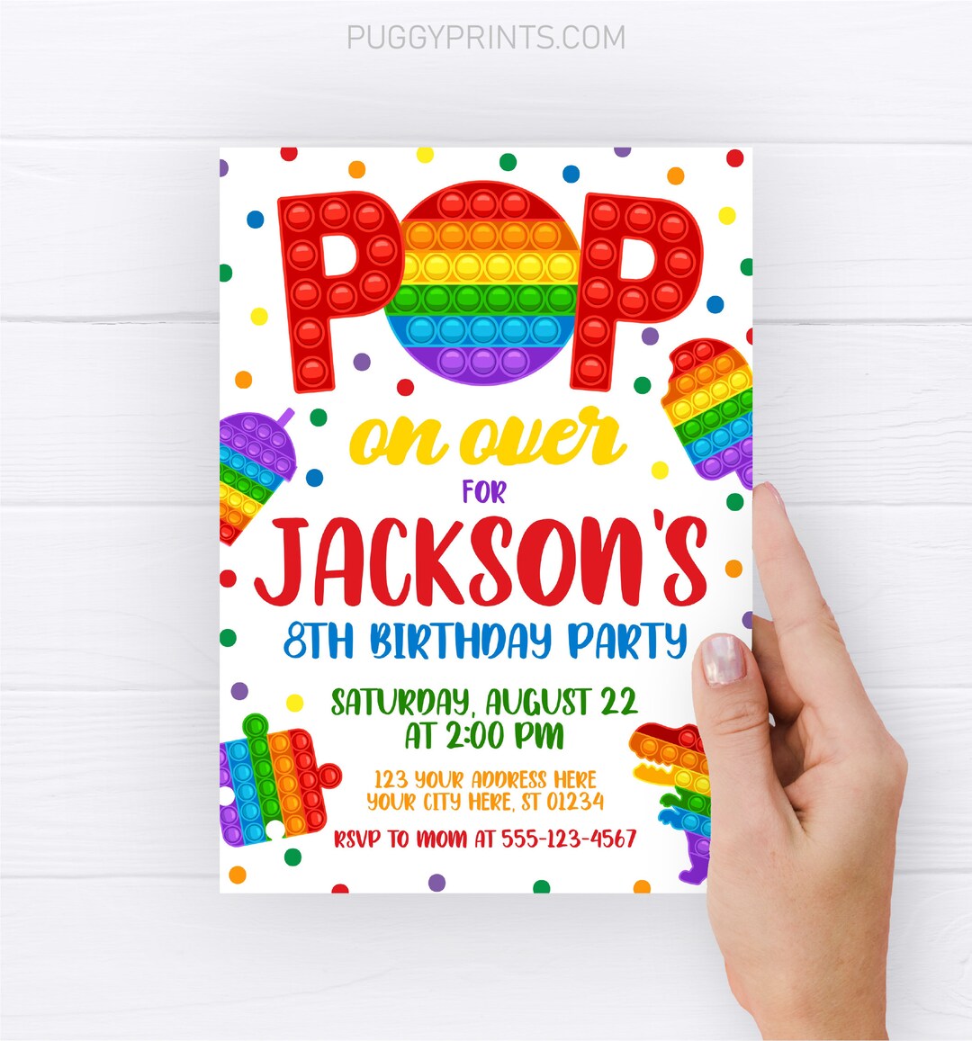 Pop It Birthday Invitation, Editable Pop It Invitation Template ...