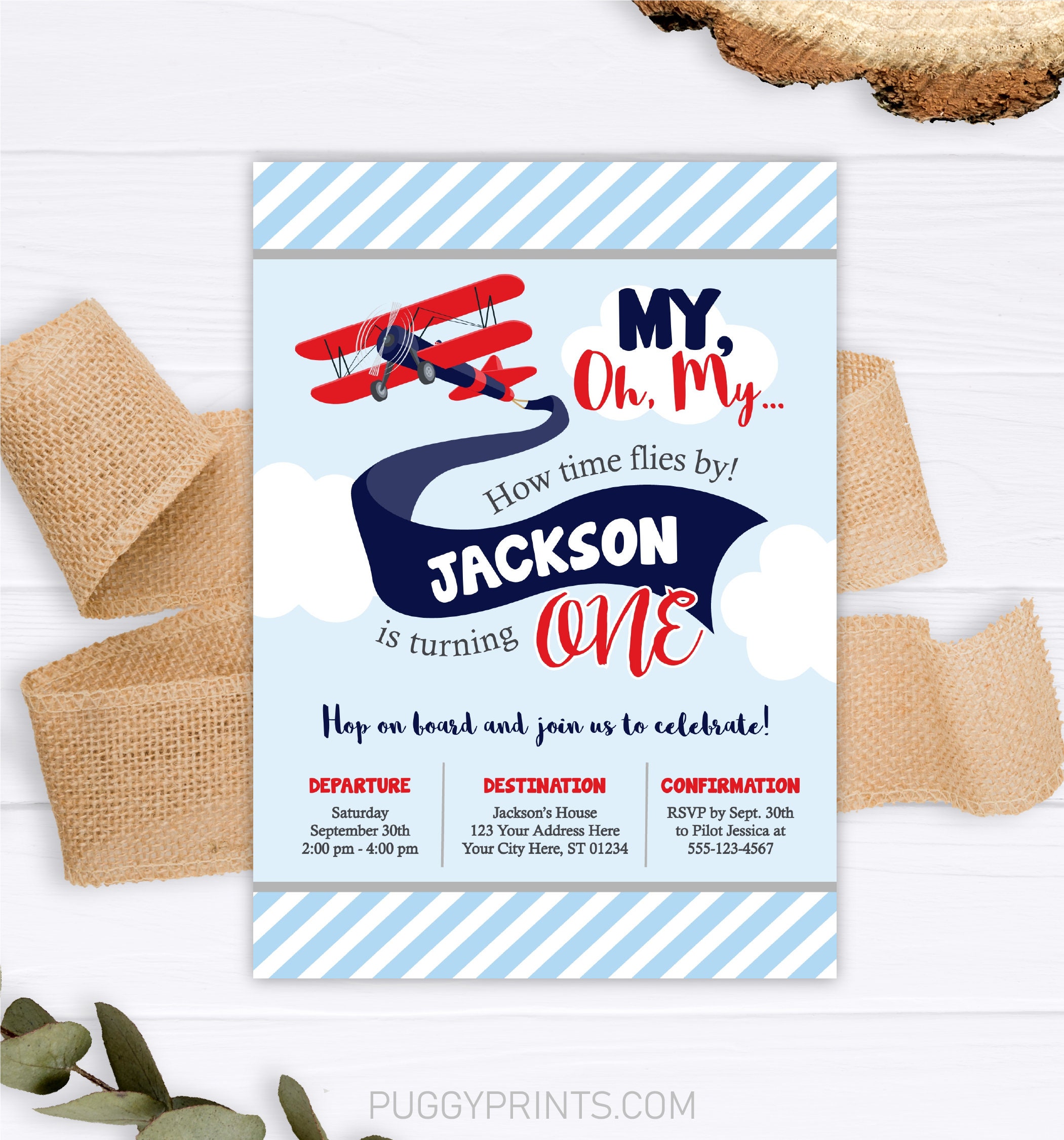 Airplane Birthday Invitation Editable Airplane Invitation | Etsy