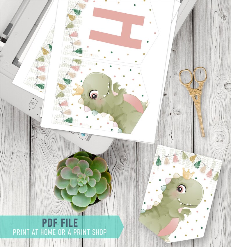 Girl Dinosaur Happy Birthday Banner Printable Dinosaur - Etsy
