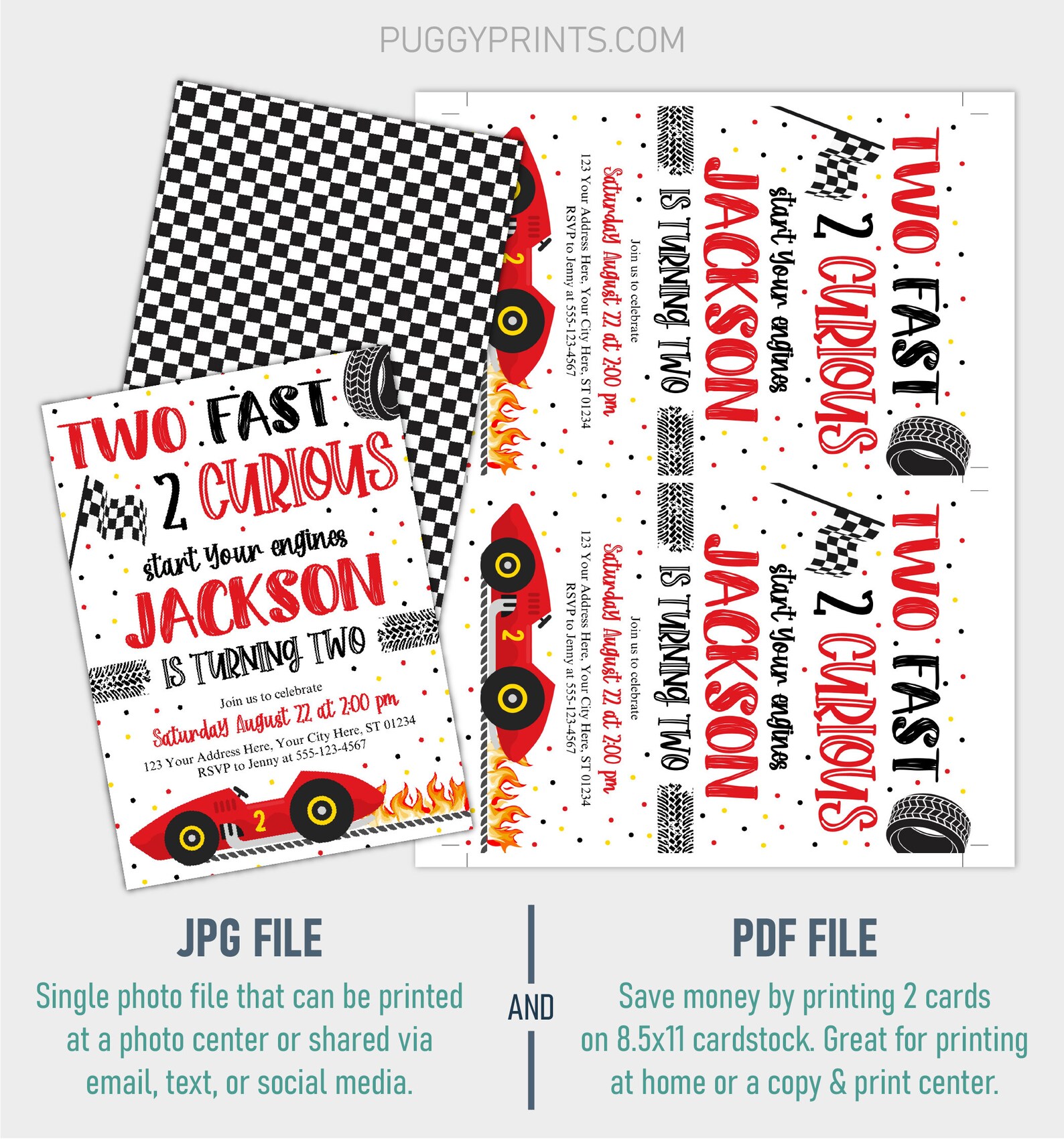 Two Fast Birthday Invitation Printable 2 Curious Invitation - Etsy