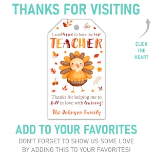 Thanksgiving Teacher Appreciation Gift Tags, Editable Thanksgiving ...