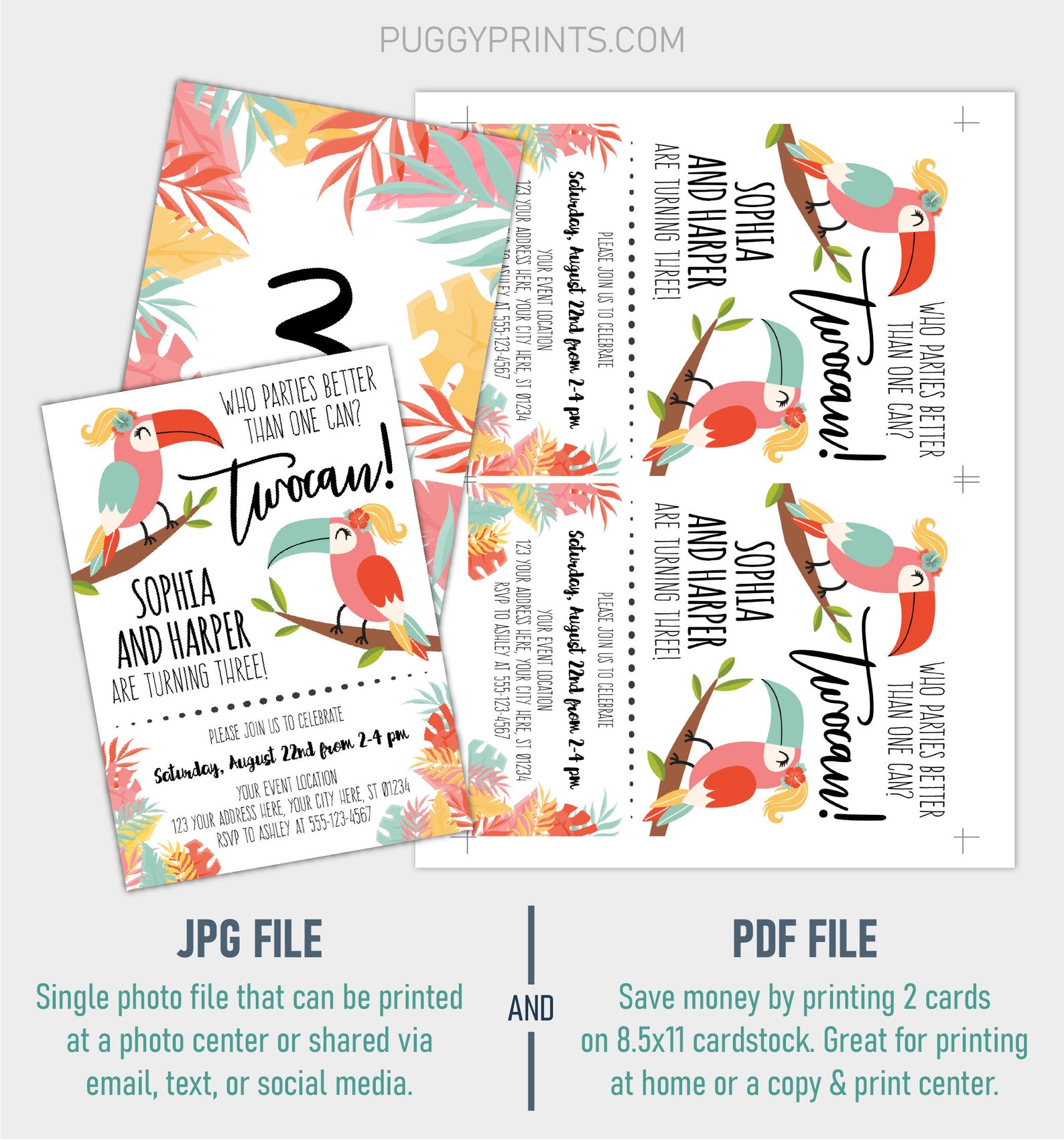 Toucan Birthday Invitation Editable Twocan Invitation - Etsy