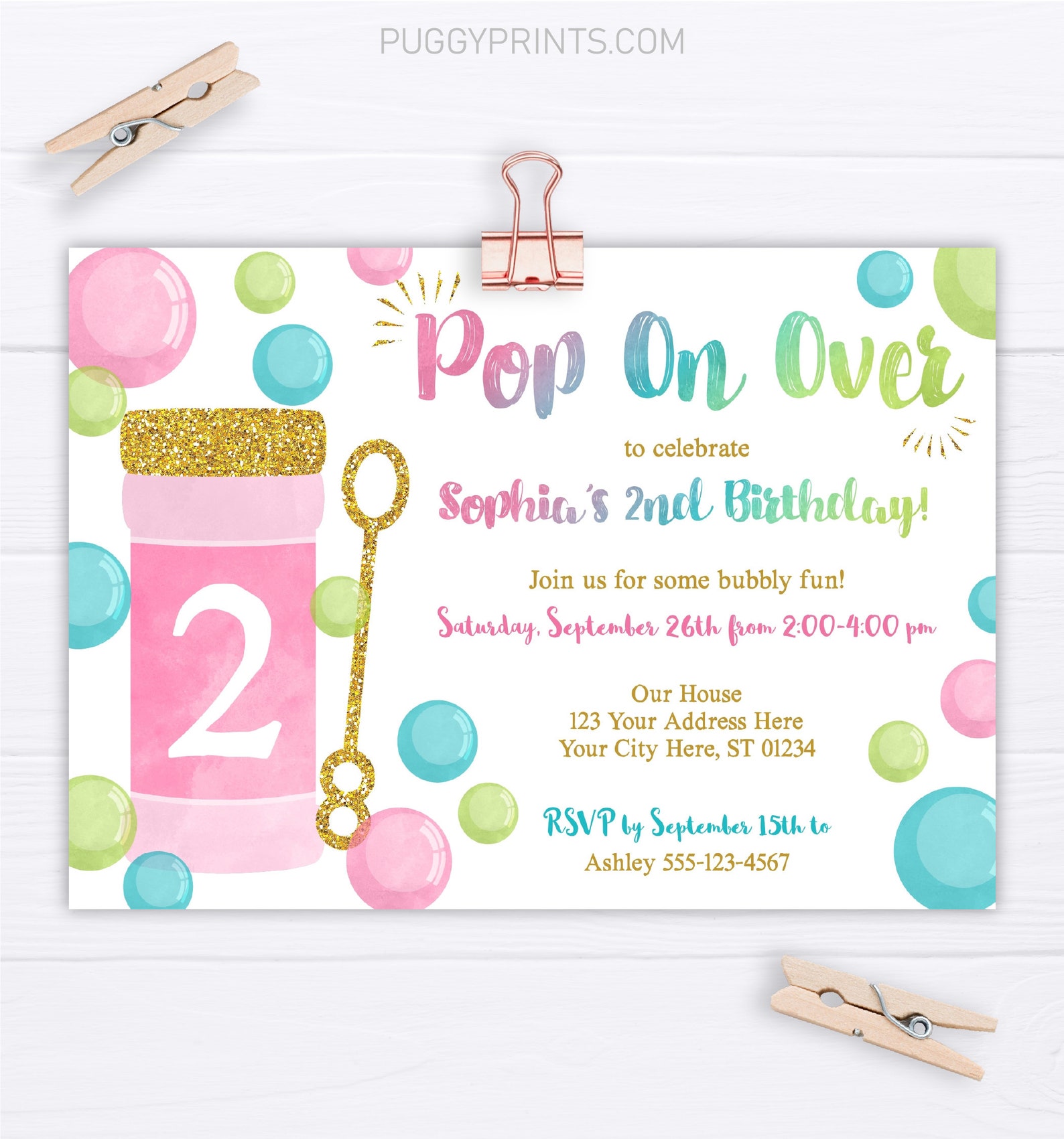 Bubble Birthday Invitation Bubble Party Invitation Blowing - Etsy