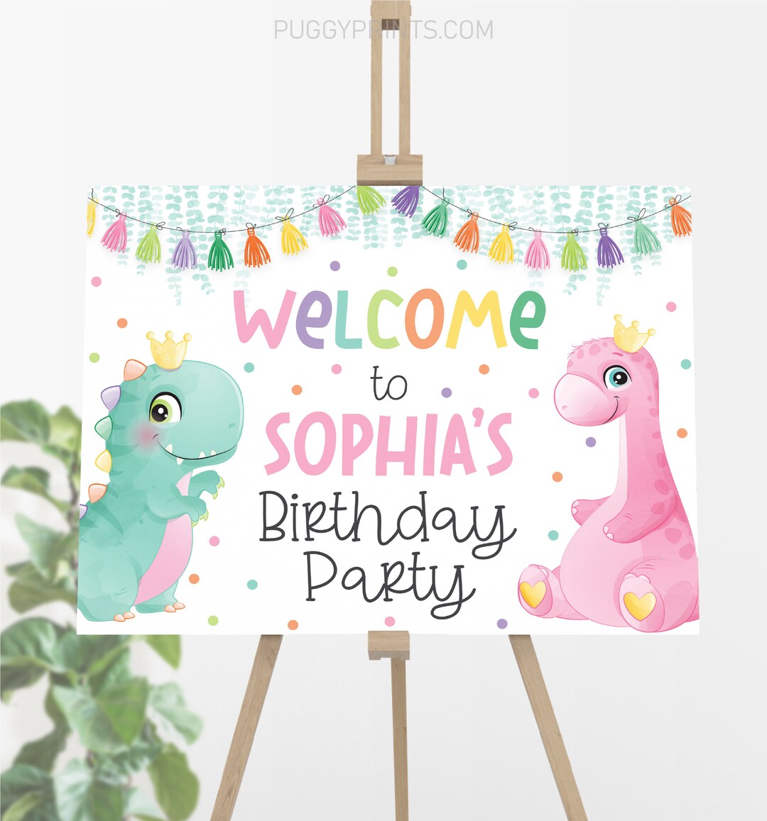 Girl Dinosaur Welcome Poster, Editable Dinosaur Birthday Welcome Sign ...