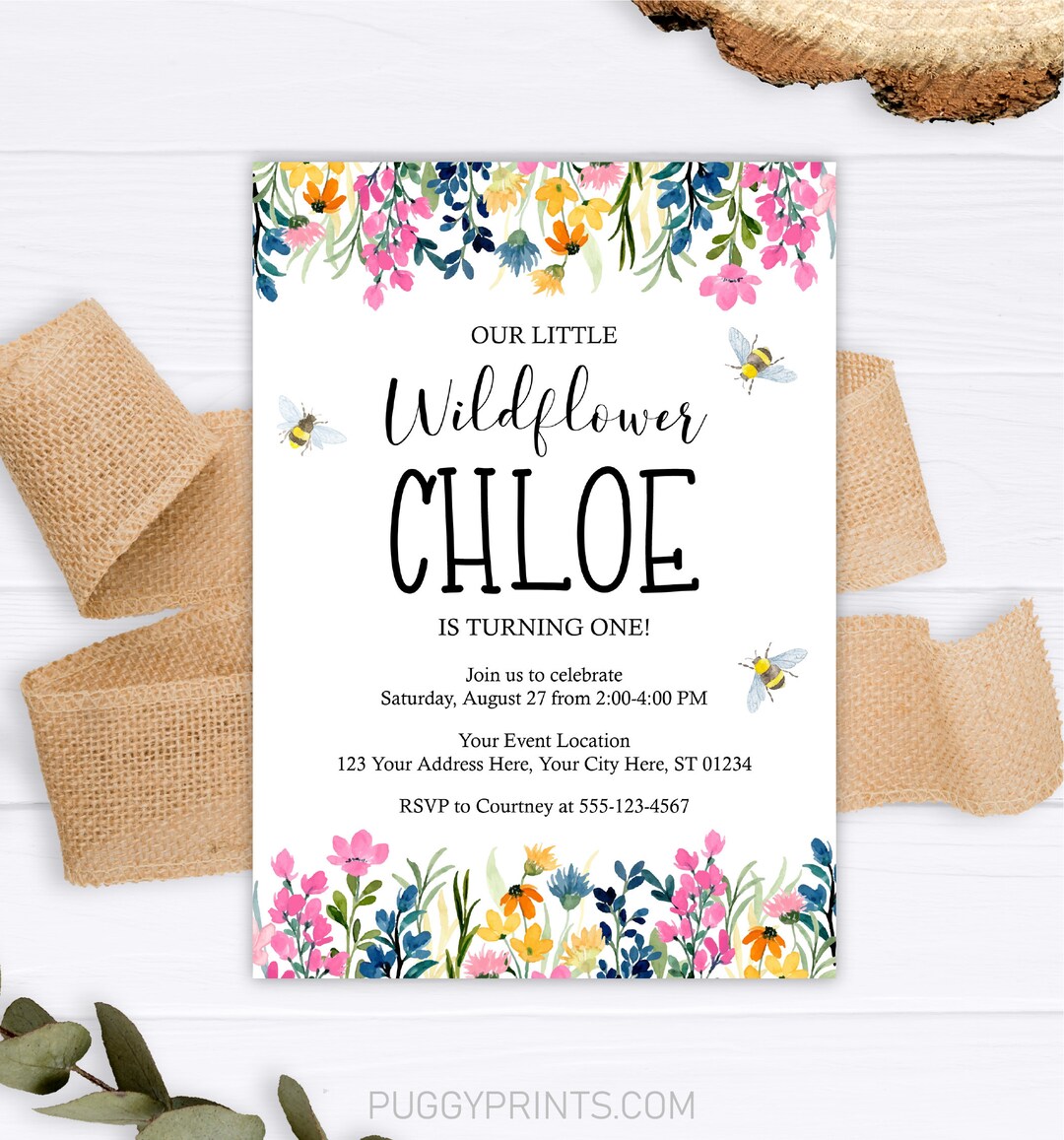 Wildflower Birthday Invitation, Editable Wildflower Invitation Template ...