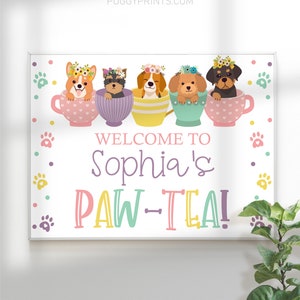 Dog Tea Party Welcome Poster, Editable Tea Party Birthday Welcome Sign ...