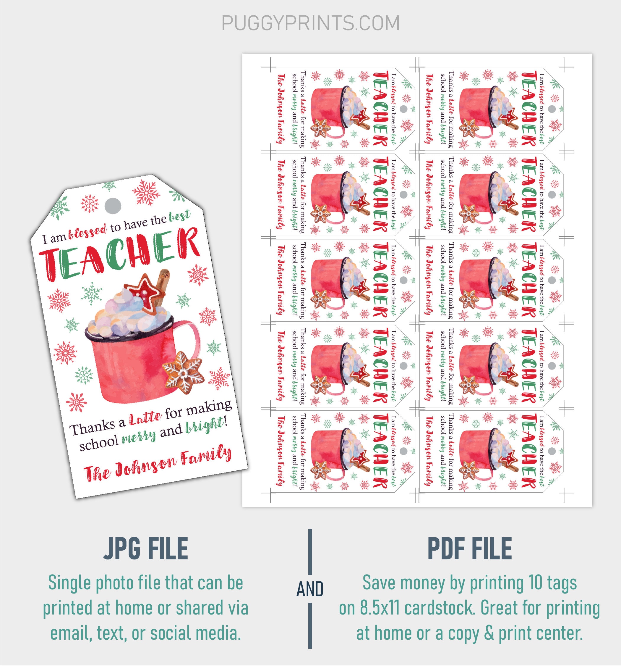 Teacher Christmas Gift Tags Editable Teacher Appreciation | Etsy