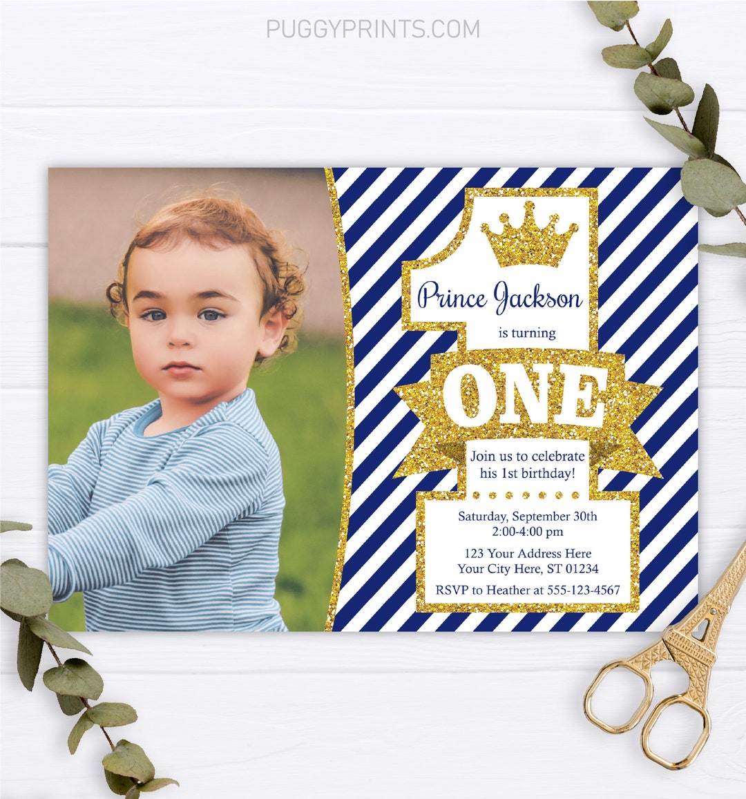 Prince 1st Birthday Invitation, Editable Prince First Birthday ...