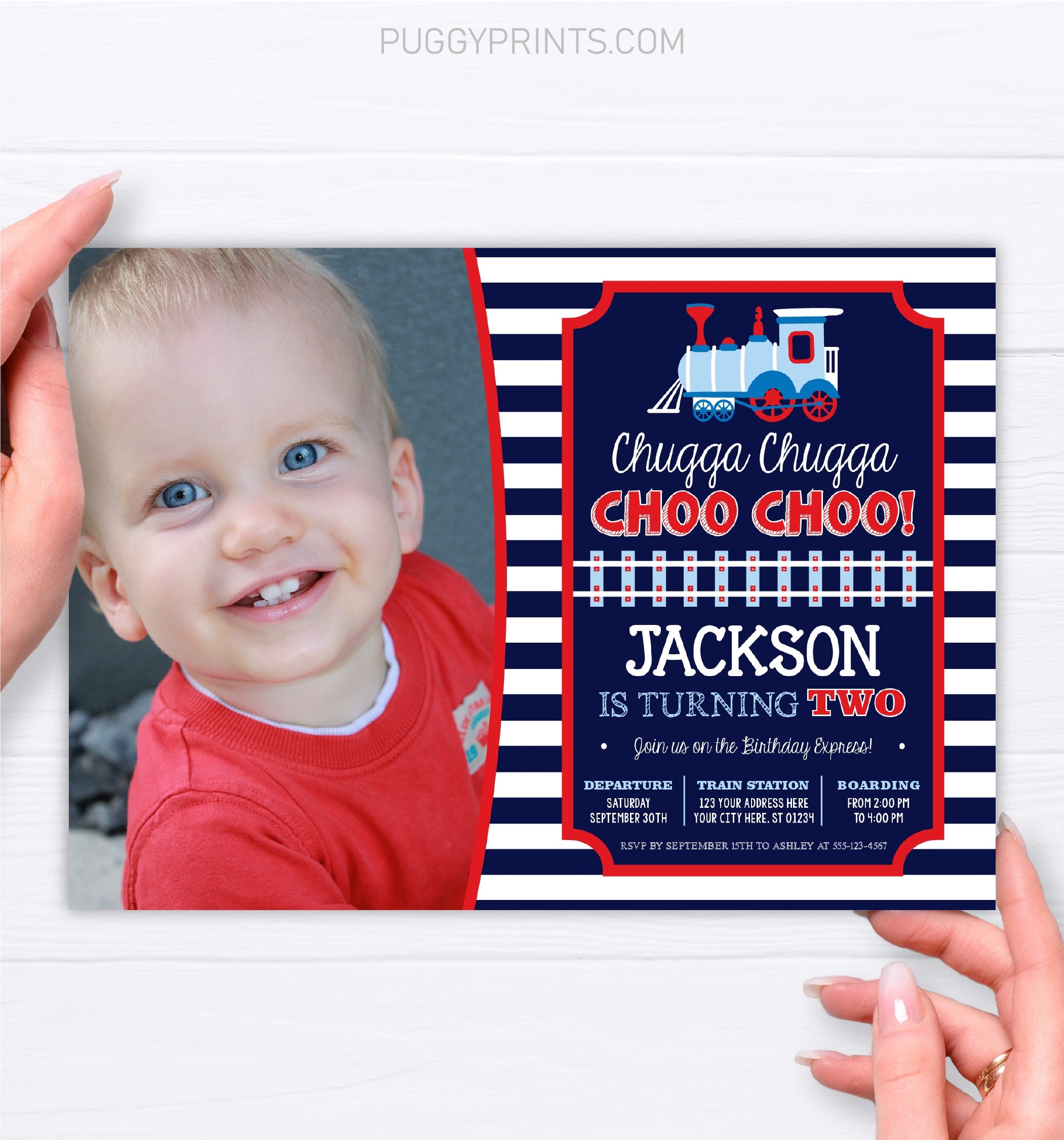 Train Birthday Invitation with Photo Editable Template | Etsy