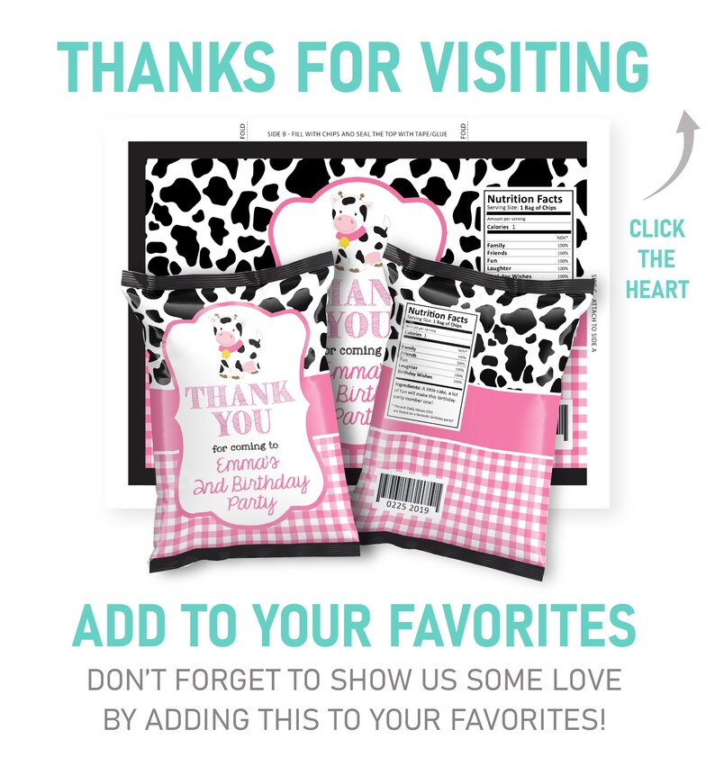 Editable Cow Chip Bags Cow Birthday Party Decorations Girl - Etsy