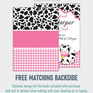Cow Birthday Invitation in Pink Editable Template Online - Etsy