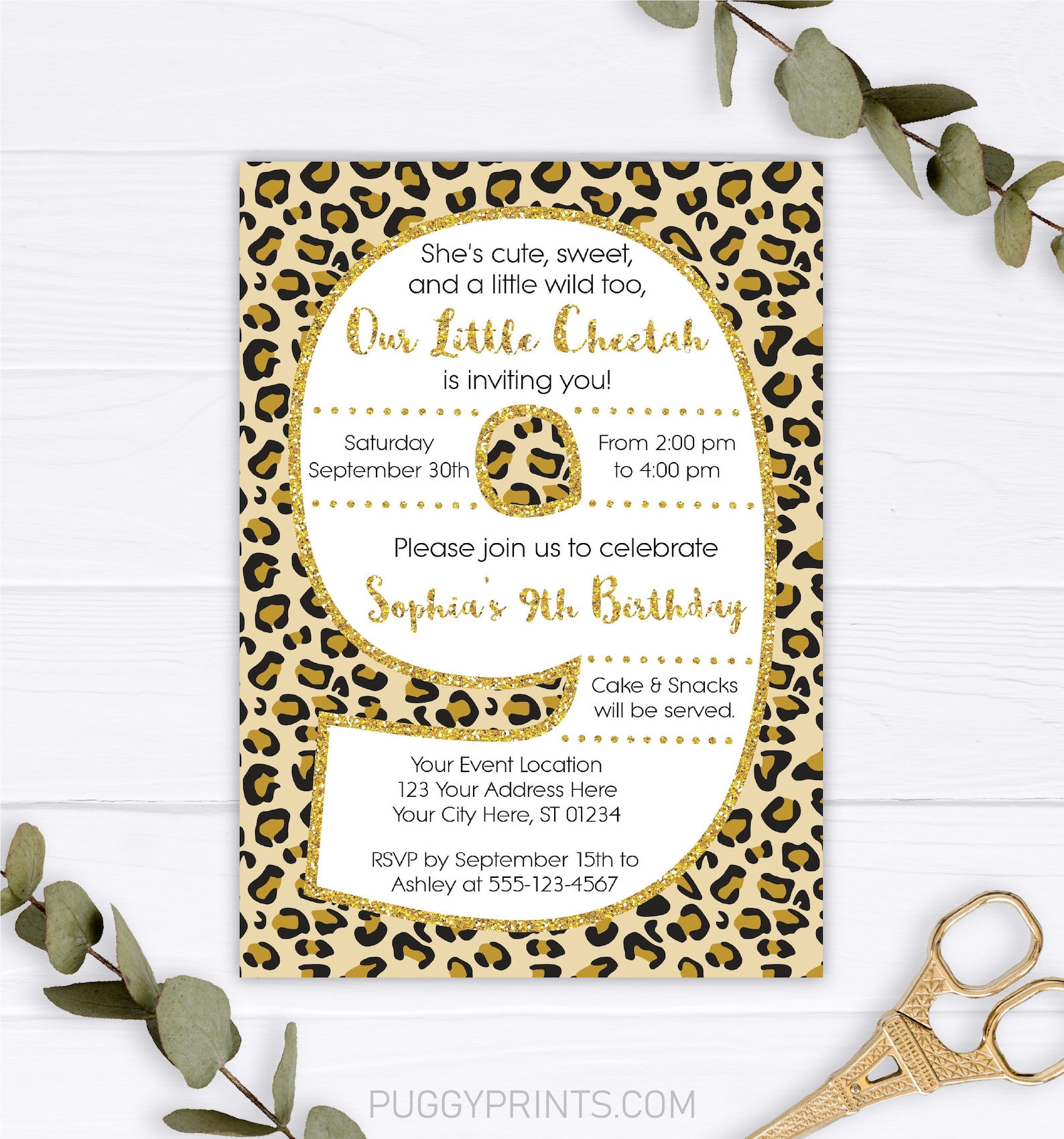 Cheetah 9th Birthday Invitation Cheetah Birthday Invitation - Etsy