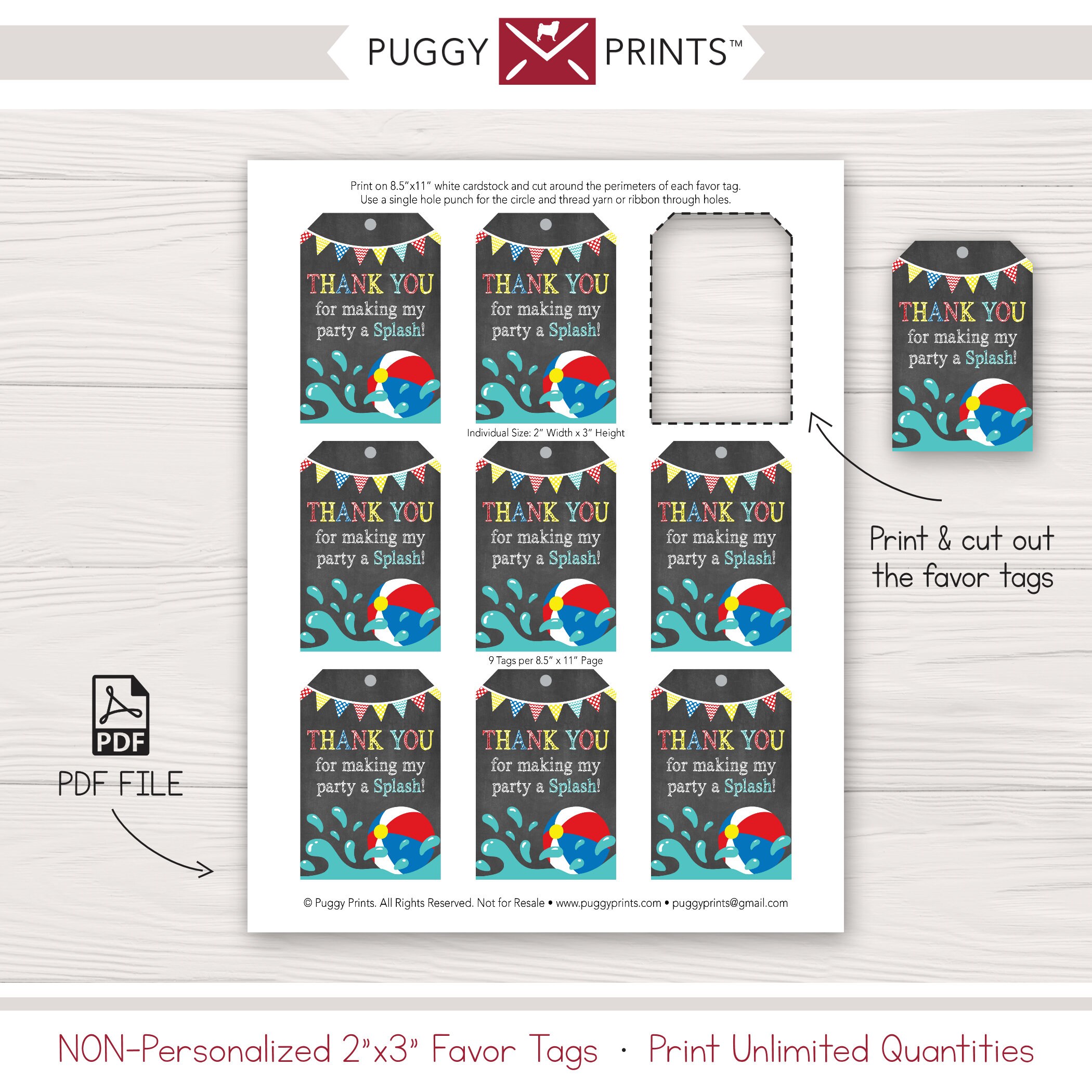 Pool Party Favor Tags Beach Ball Birthday Party Favor Tags | Etsy