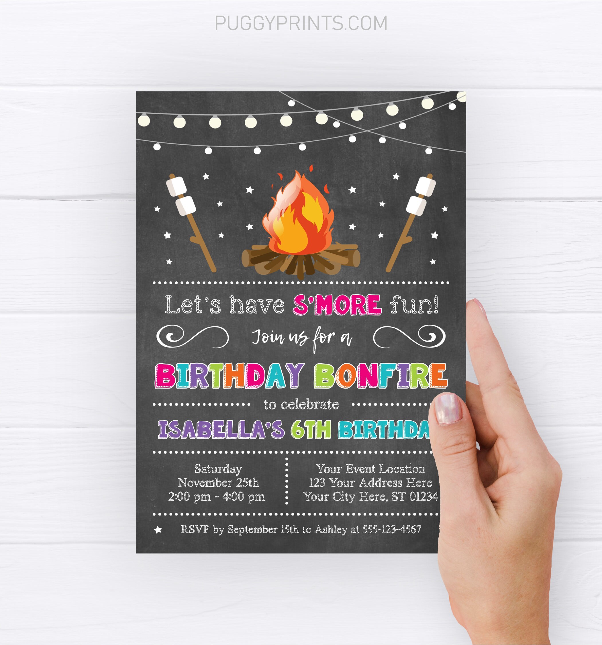 Bonfire Birthday Invitation Editable Bonfire Invitation | Etsy