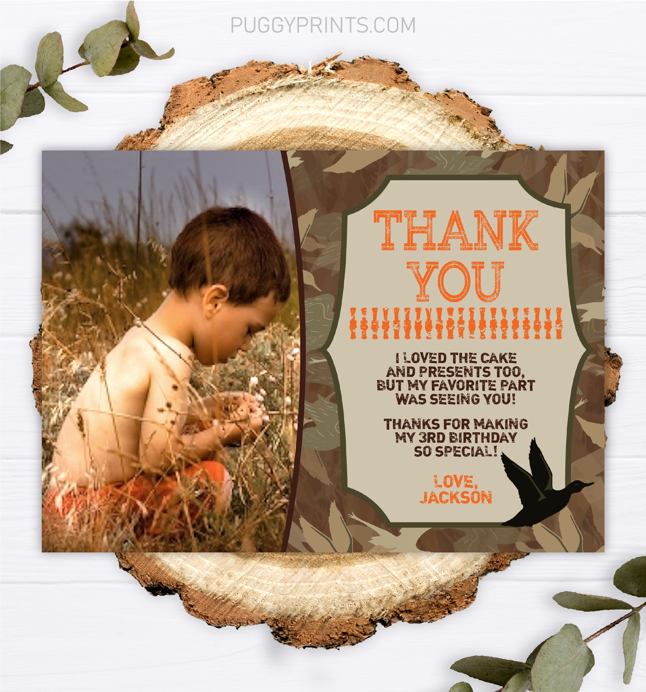 Duck Hunting Birthday Thank You Card with Photo Editable Duck | Etsy