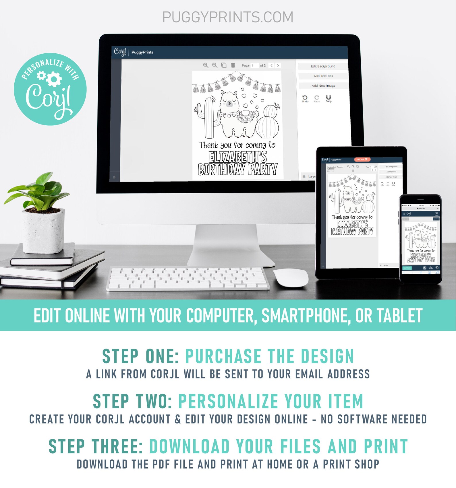 Llama Birthday Coloring Page Editable Llama Coloring Page - Etsy