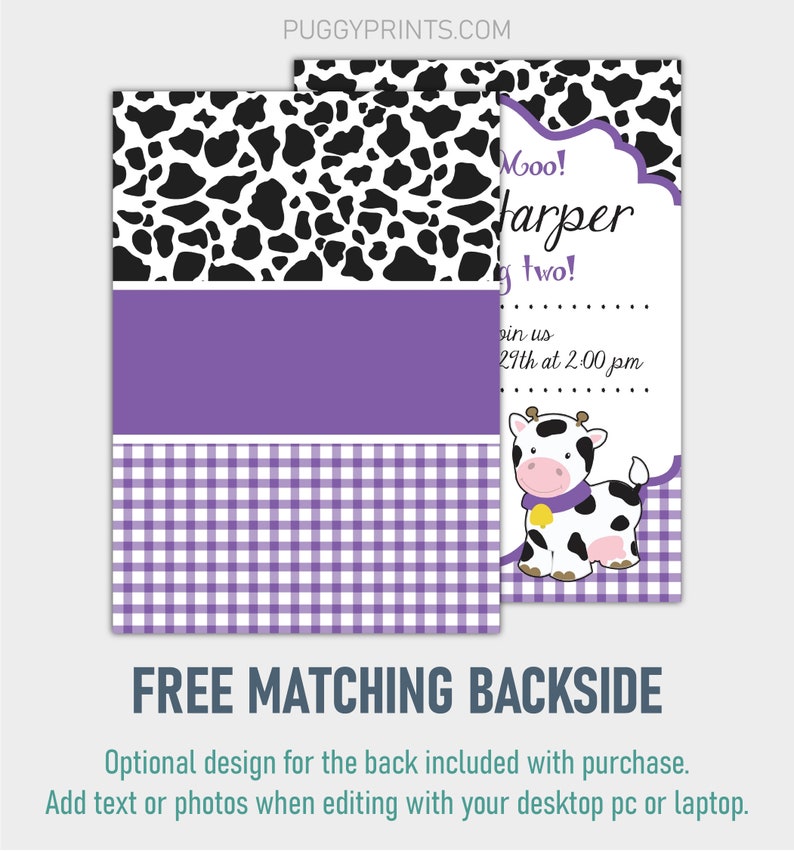Cow Birthday Invitation Editable Cow Invitation Purple Farm - Etsy