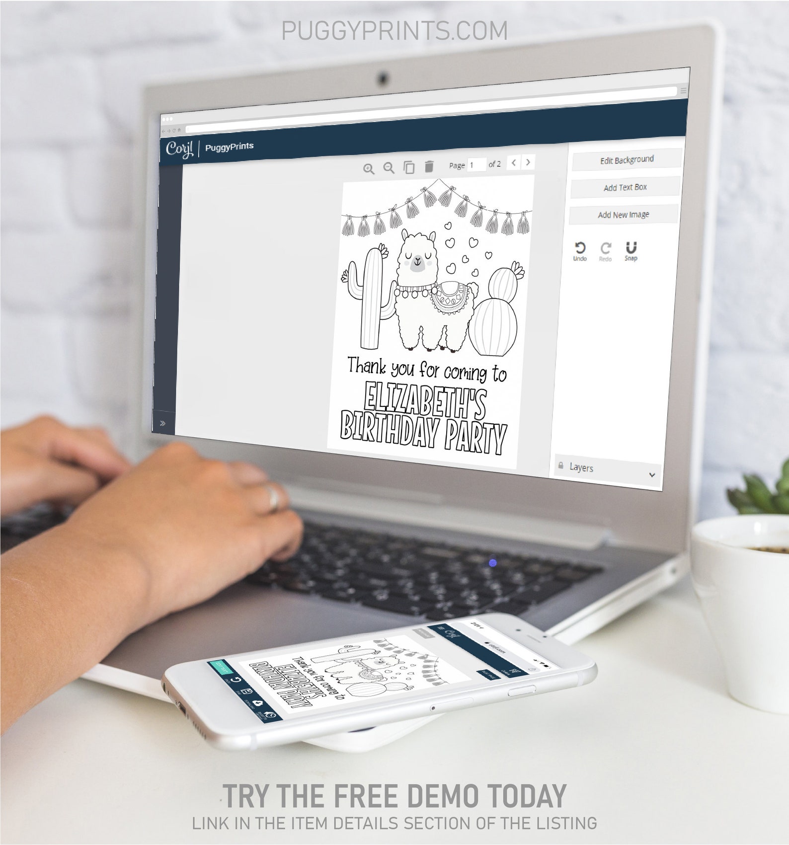 Llama Birthday Coloring Page Editable Llama Coloring Page - Etsy