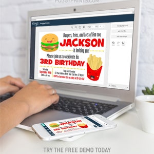 Burger and Fries Birthday Invitation, Editable Hamburger and French ...