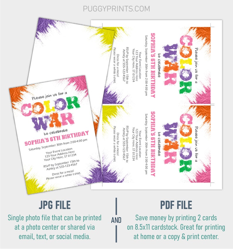 Color War Birthday Invitation Editable Template Online - Etsy