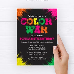 Color War Birthday Invitation, Editable Color War Invitation Template ...
