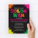 Color War Birthday Invitation, Editable Color War Invitation Template ...
