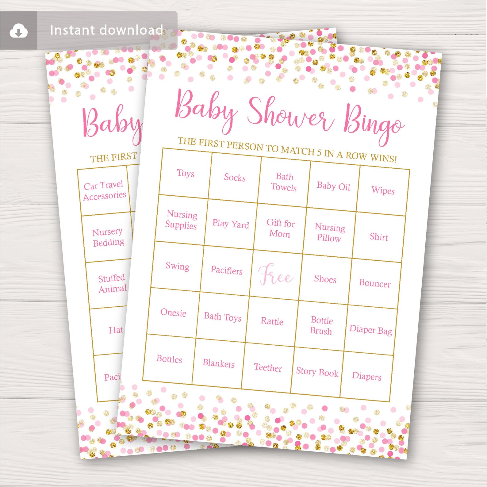 Pink and Gold Baby Shower Bingo Game 60 Bingo Cards and 1 - Etsy