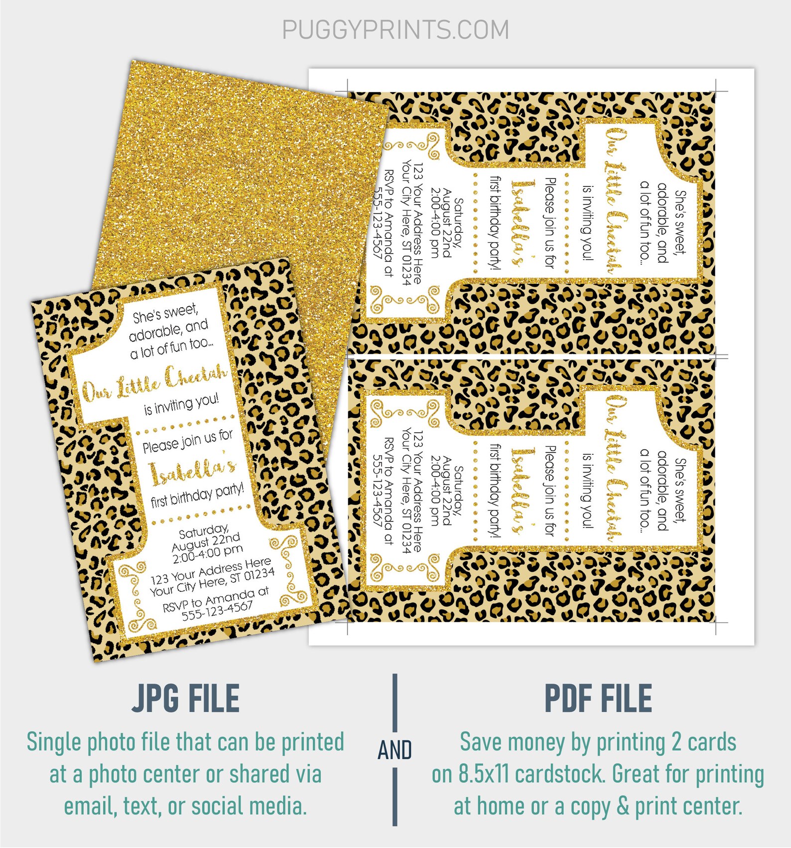 Cheetah First Birthday Invitation Editable Cheetah - Etsy